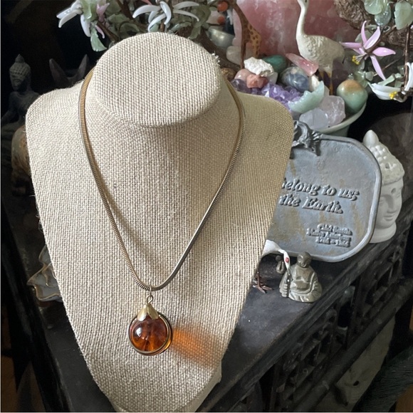 Jewelry | Vintage Amber Glass Smooth Orb Pool Of Light Style Necklace ...